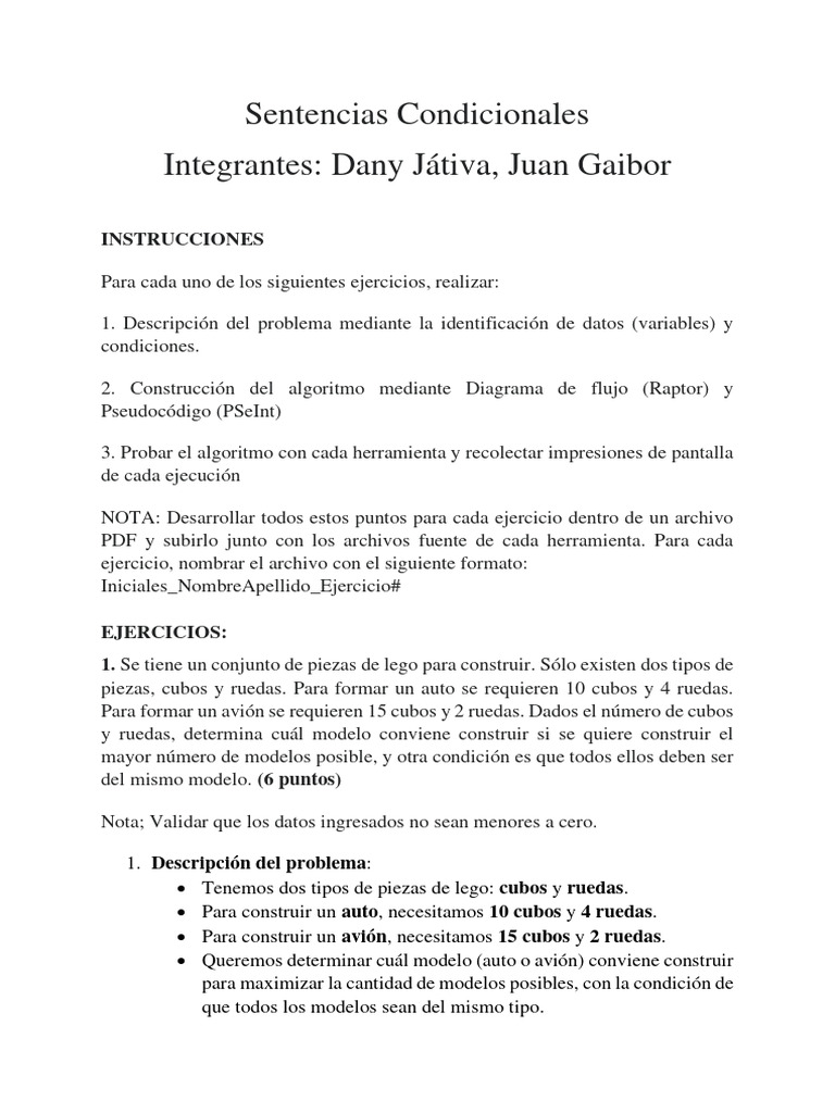 Ejercicios de Algoritmos Condicionales | PDF | Algoritmos | Programación de computadoras