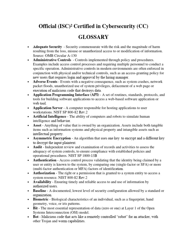 Official Glossary - ISC 2 CC Preparation | PDF | Cloud Computing ...