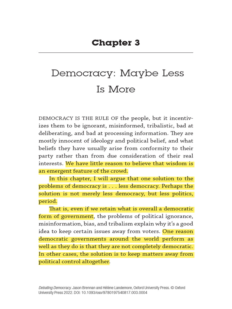 Landemore Brennan-Debating Democrcay-Chap 3-Democracy - Maybe - Less - Is - More | PDF ...