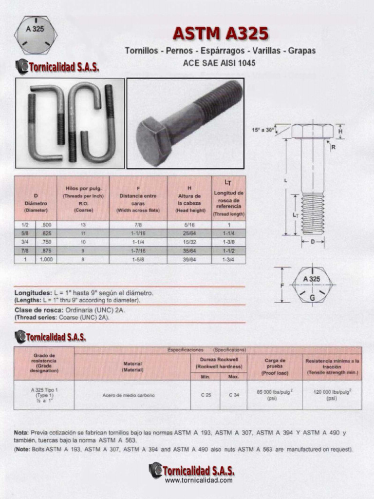 Ficha Tecnica ASTM A325 - Tornicalidad SAS 2021 | PDF