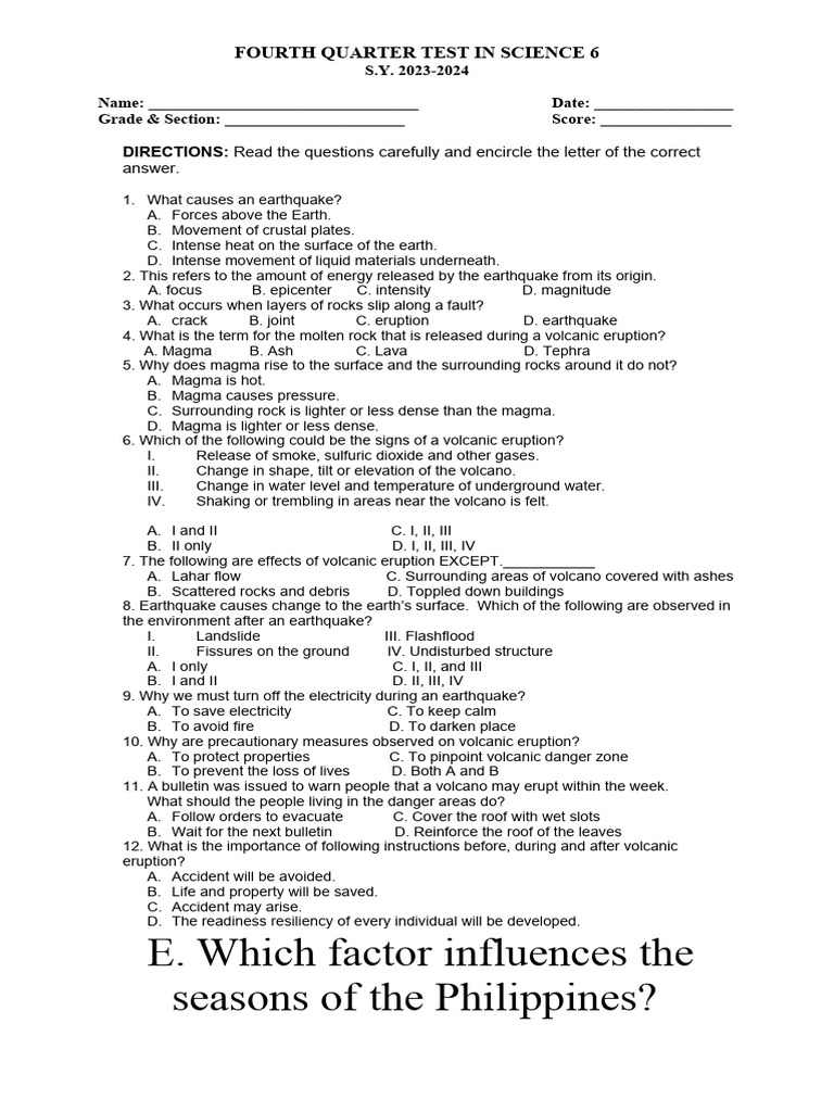 Grade 6 Science Q4 Periodical Test | PDF | Planets | Solar System