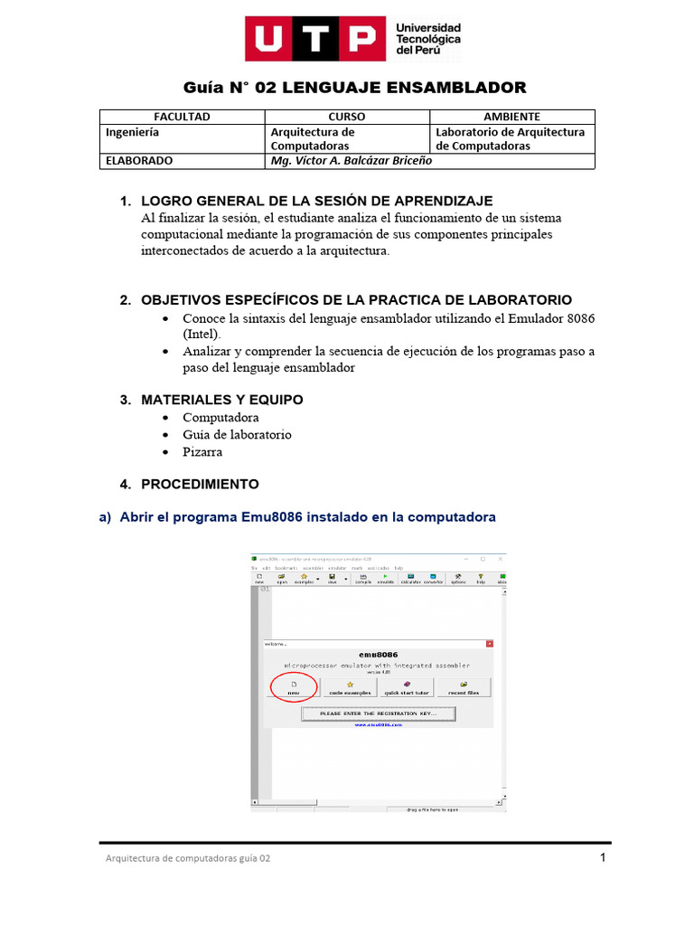 S02.s1 Guia Practica Laboratorio UTP | PDF | Lenguaje ensamblador | Programa de computadora