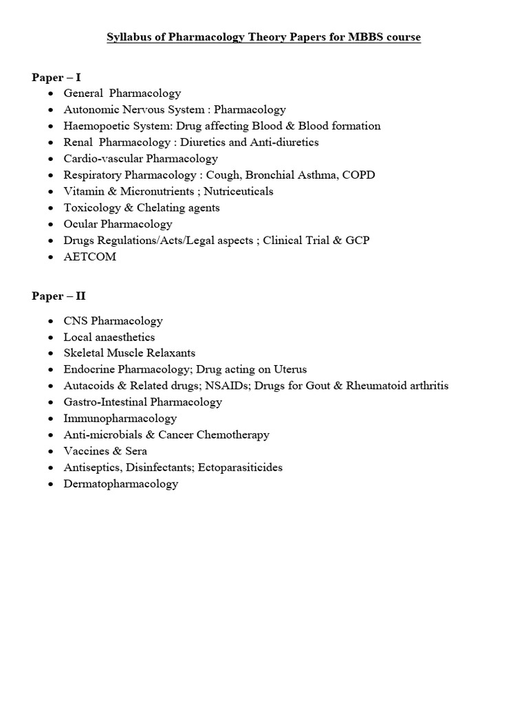 Syllabus For Pharmacology Theory Papers | PDF | Wellness | Science ...