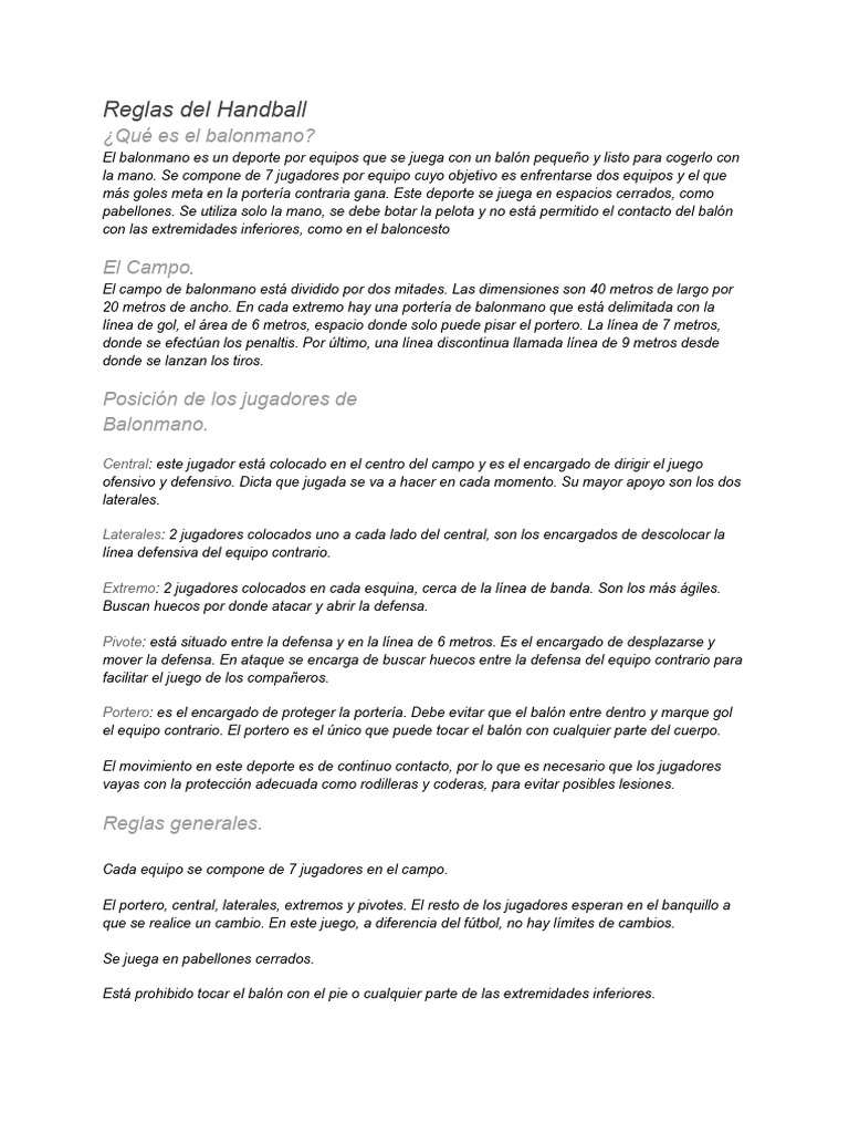 Reglas Del Handball | Descargar gratis PDF | Deportes atléticos ...
