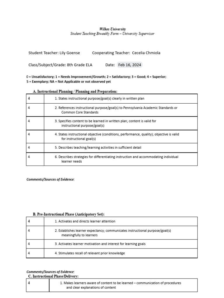Wilkes University Student Teaching Evaluation | PDF | Learning ...