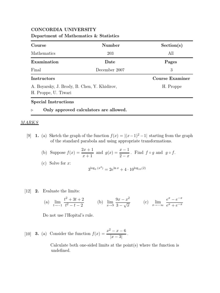 2007 Fall Final | PDF | Derivative | Function (Mathematics)