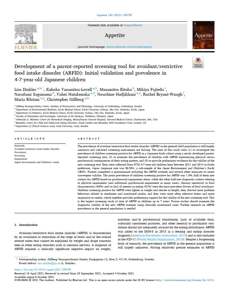 Development of A Parent-Reported Screening Tool For ARFID | PDF ...