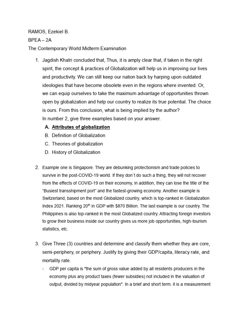 Ezekiel B. Ramos - Midterm Examination For TCW | PDF | Protectionism | Gross Domestic Product