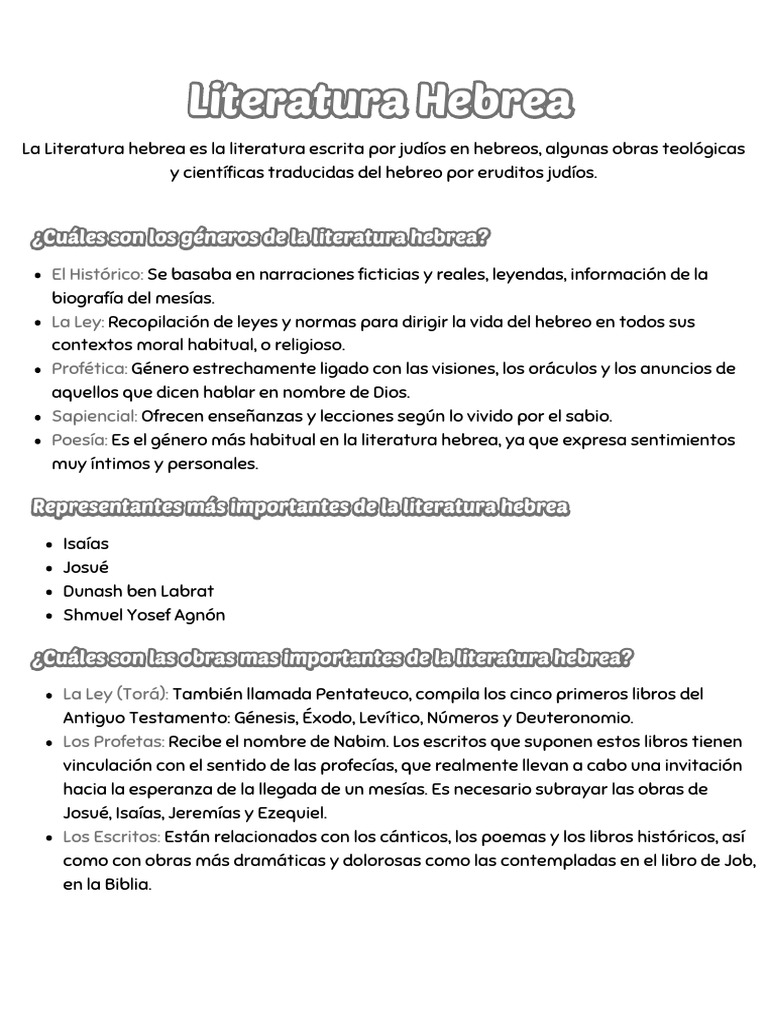 Géneros y Obras Clave de la Literatura Hebrea | PDF