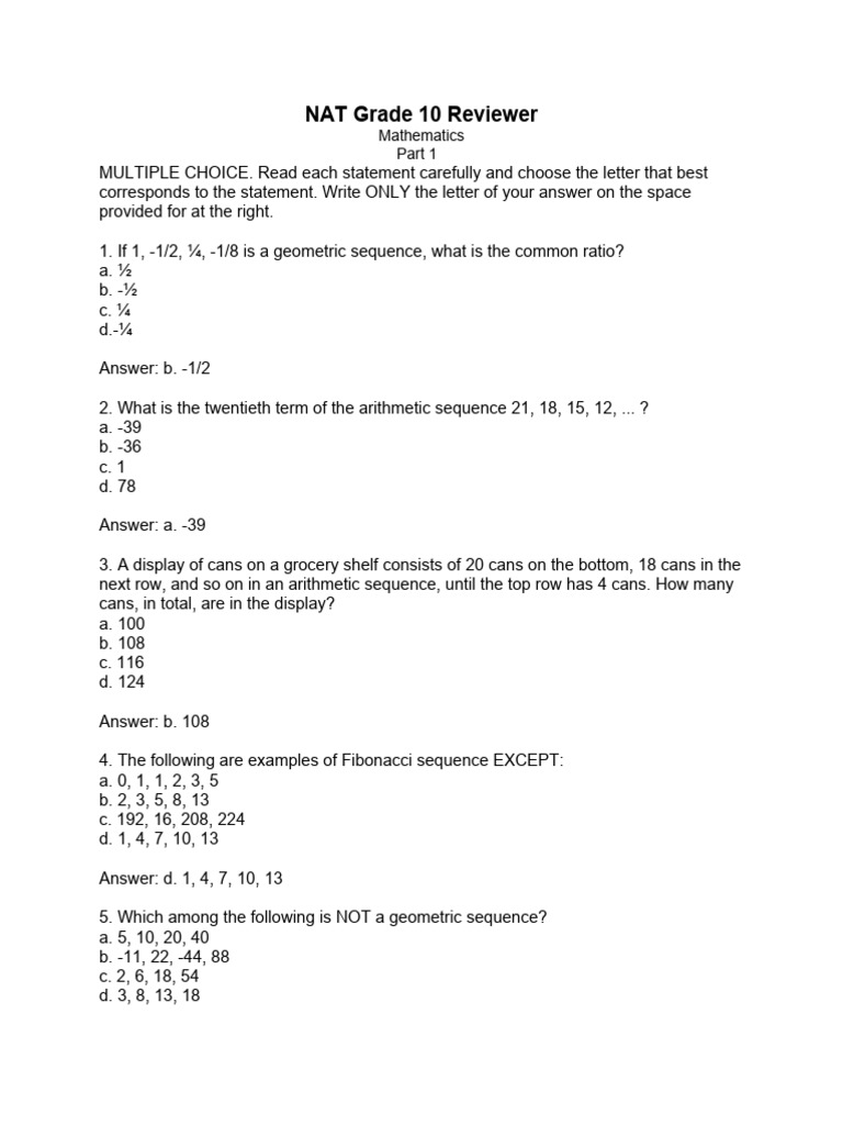 NAT Grade 10 Reviewer | PDF | Circle | Angle