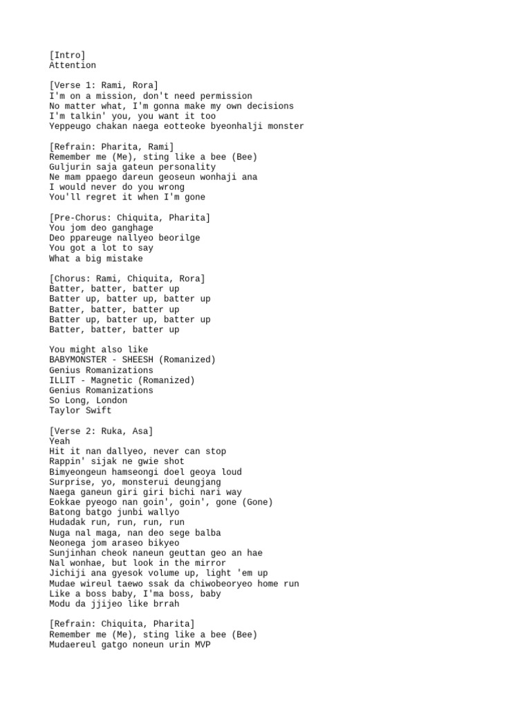 Babymonster: Batter Up Lyrics | PDF