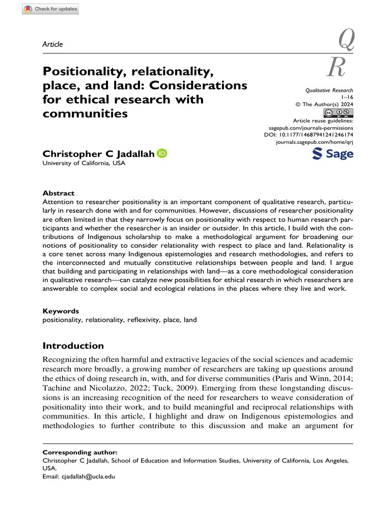 Jadallah 2024 Positionality Relationality Place and Land Considerations ...