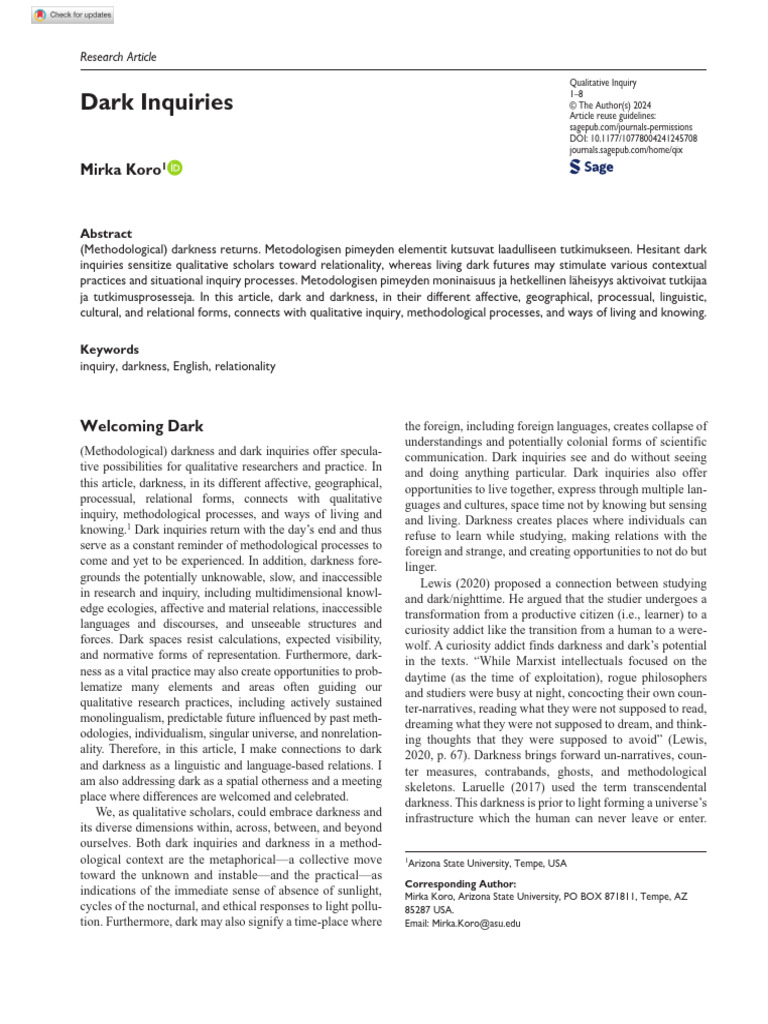 Koro 2024 Dark Inquiries | PDF | Methodology | Experience