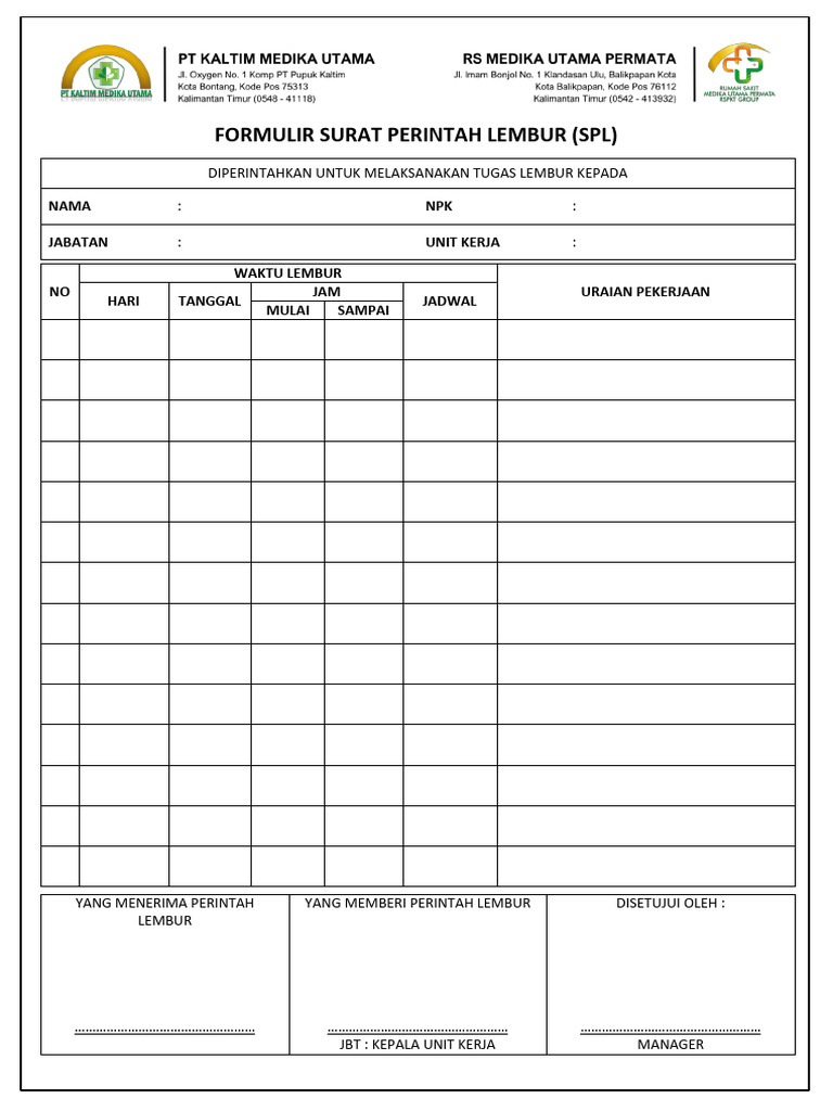 Formulir Perintah Lembur - Rev.2023 | PDF