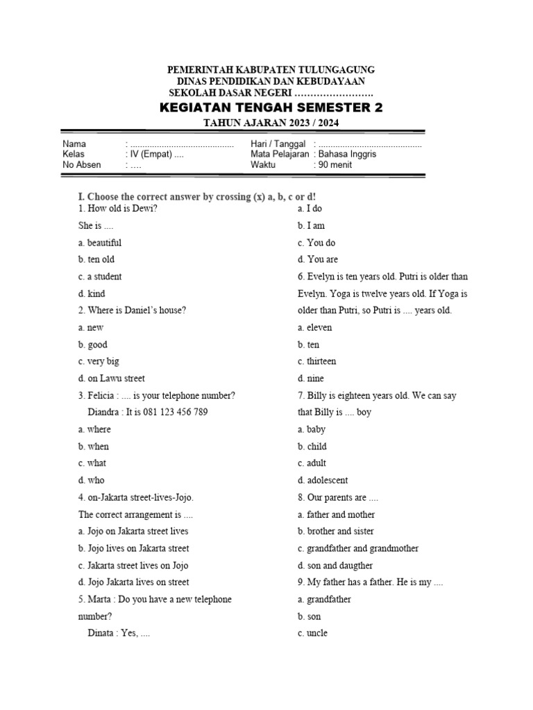 KTS Bahasa Inggris Kelas 4 Semester Ii | PDF | Agriculture