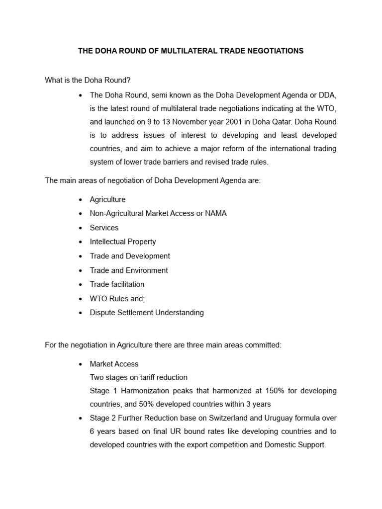 The Doha Round of Multilateral Trade Negotiations | PDF | Doha ...