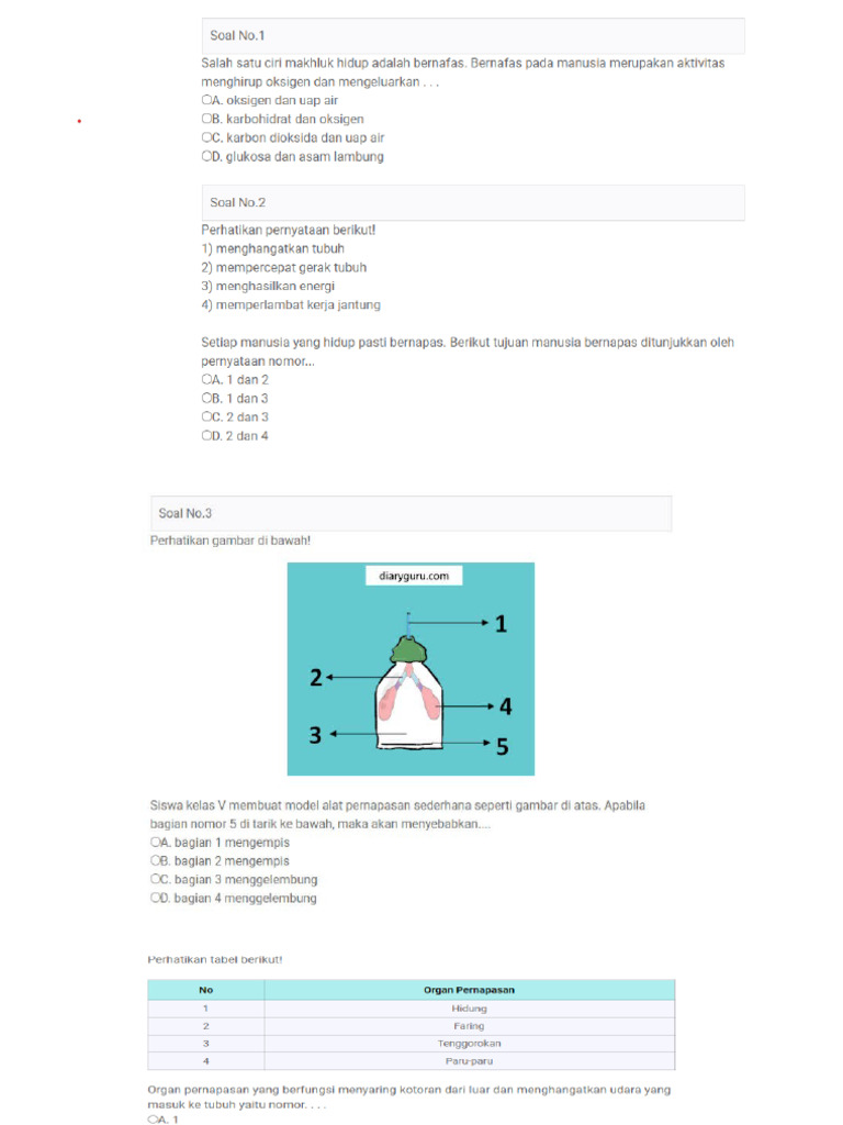 Soal IPAS Pernafasan | PDF