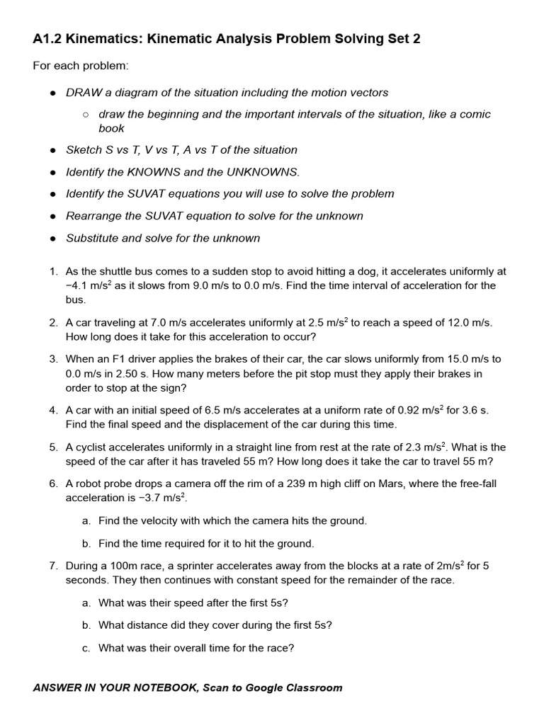 IB Phys A1.2 Kinematics - Kinematic Analysis Problem Solving Set 2 | PDF