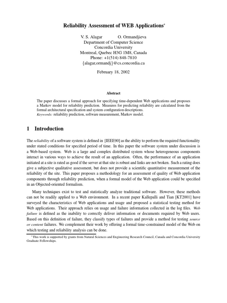 Reliability Assessment OfWEB Applications | PDF | Markov Chain ...