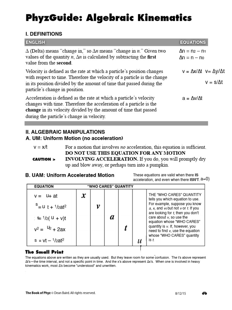 PhyzGuide - Algebraic Kinematics | PDF | Acceleration | Kinematics