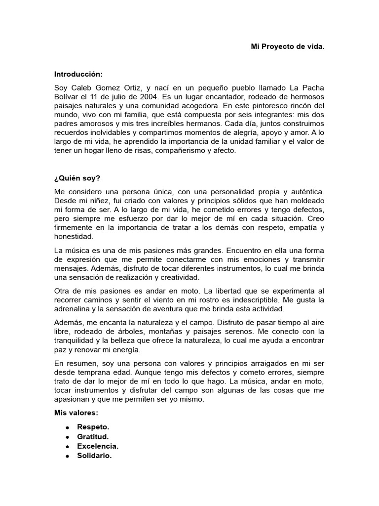 Proyecto de Vida de Caleb Gómez Ortiz | PDF | Amor | Oración