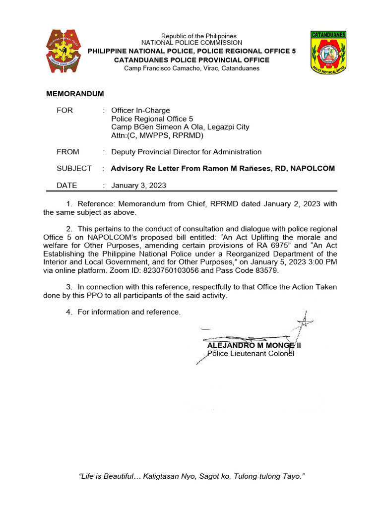 NAPOLCOM Consultation Memo for PNP | PDF | Politics | Law