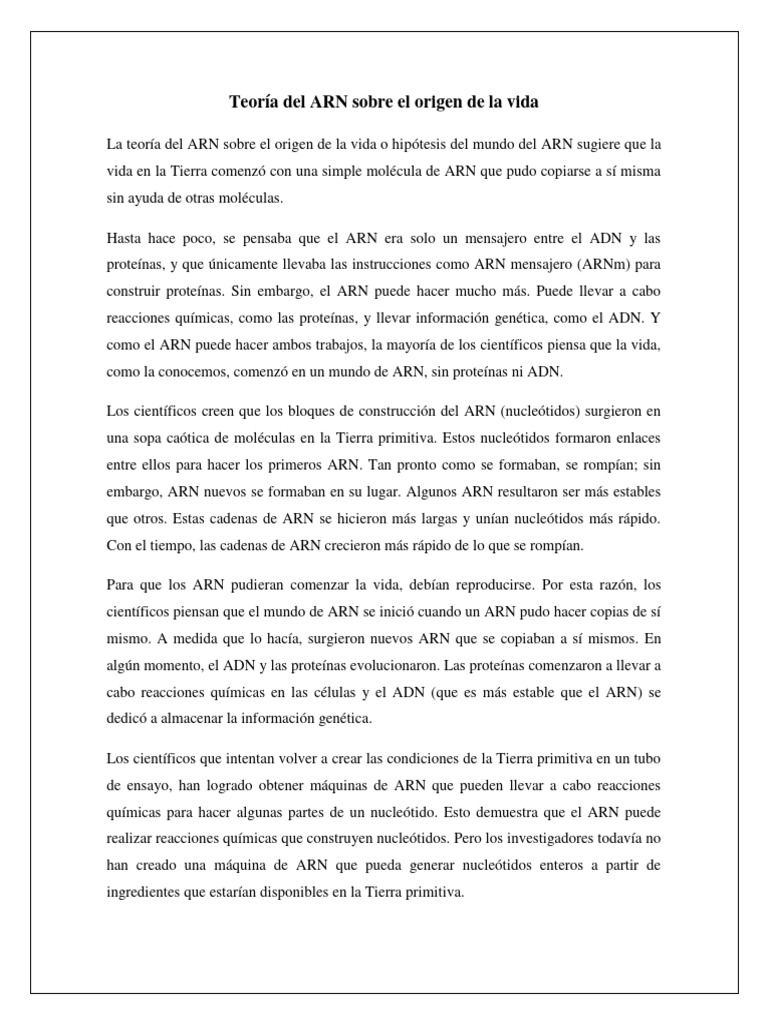 El Mundo del ARN y el Origen de la Vida | PDF | Rna | Adn
