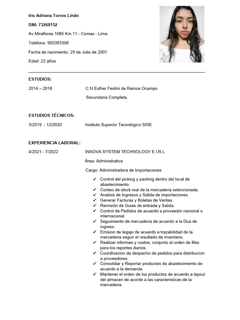Cv Actualizado Iris | PDF | Industrias de servicio | Business