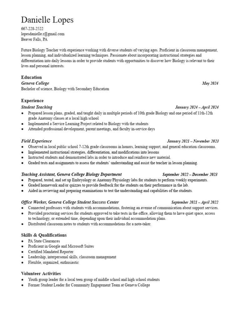 Lopes Danielle Resume-3 | Download Free PDF | Teachers | Schools