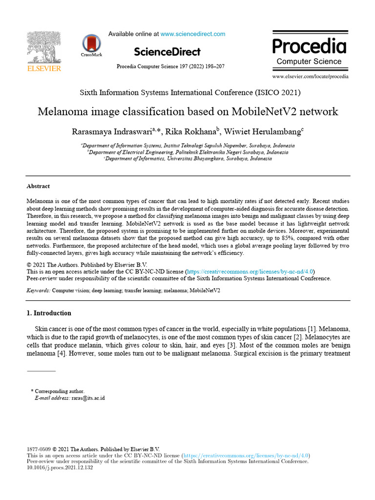 Melanoma Image Classification Based On Mobilenetv2 Network Pdf Deep Learning Sensitivity