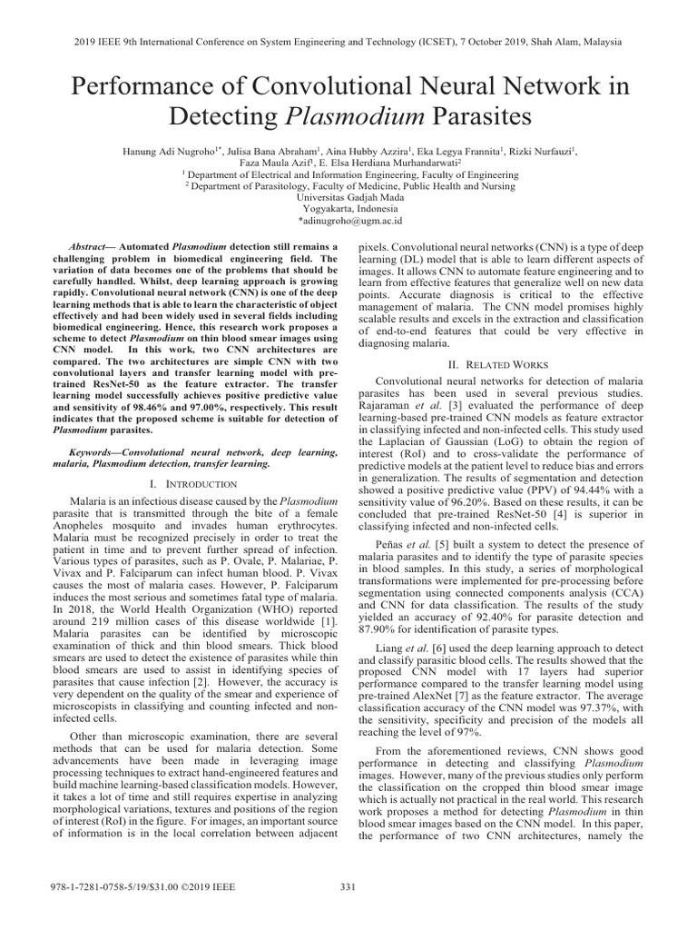 Performance of Convolutional Neural Network in Detecting Plasmodium ...