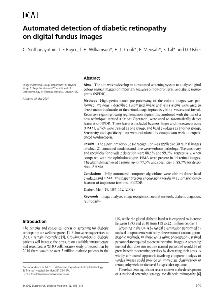 Automated Detection of Diabetic Retinopathy On Digital Fundus Images ...