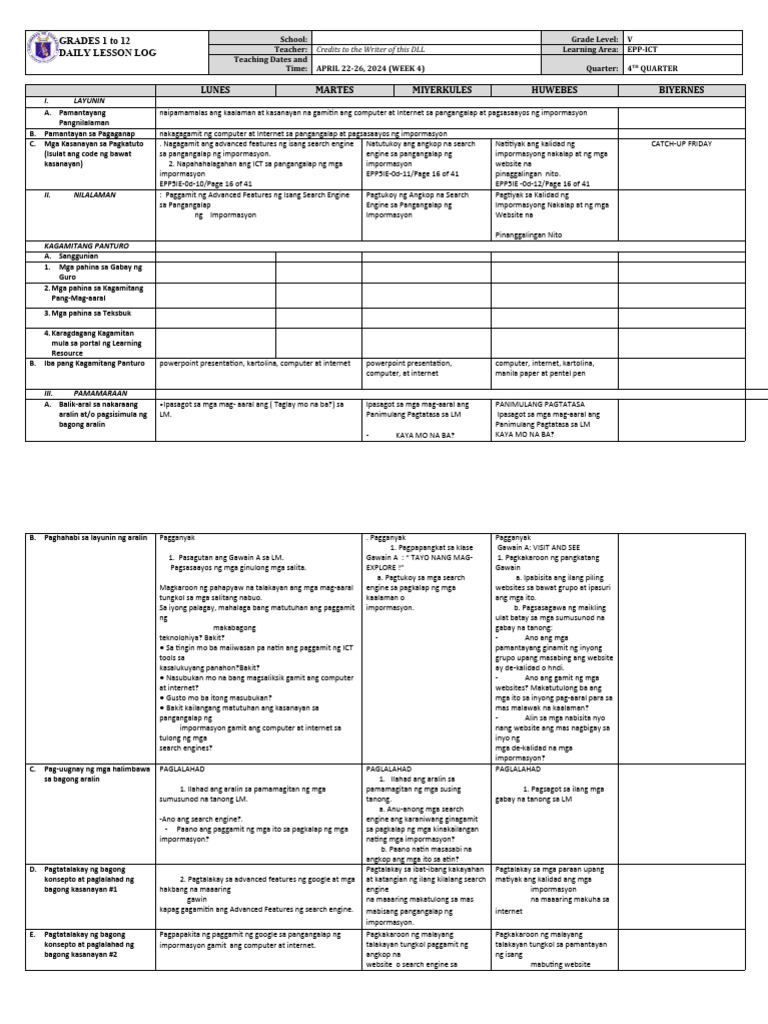 Grade 5 DLL EPP 5 Q4 Week 4 | PDF