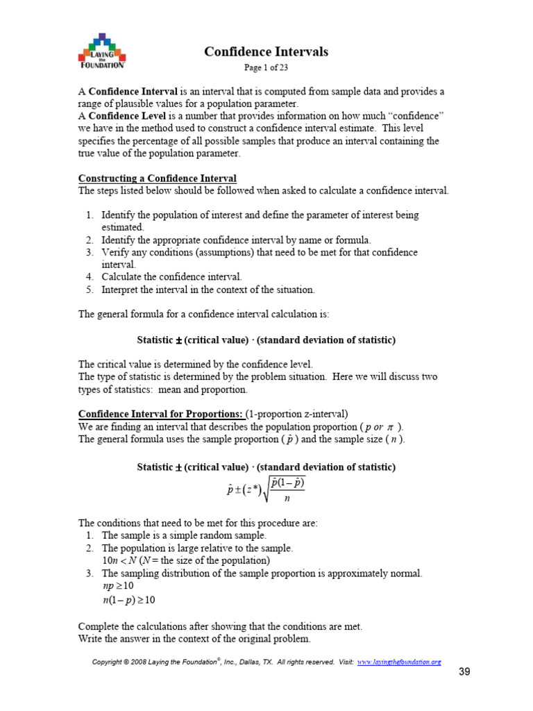Review 7 - Confidence Intervals | PDF | Confidence Interval | Sample Size Determination