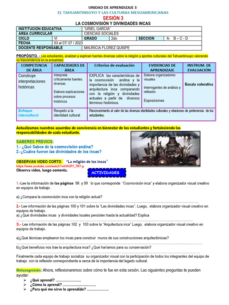 Sesión 3 U- 3 CCSS | PDF | Imperio Inca