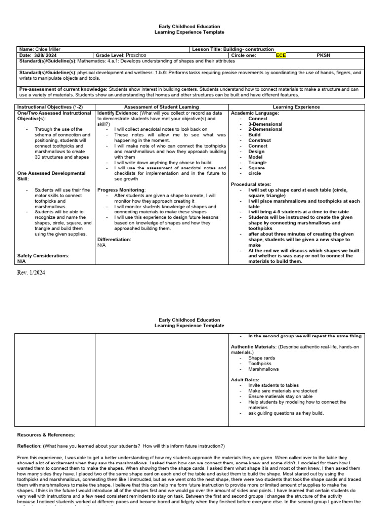 Ece Lesson Plan Template-3 | PDF | Early Childhood Education ...