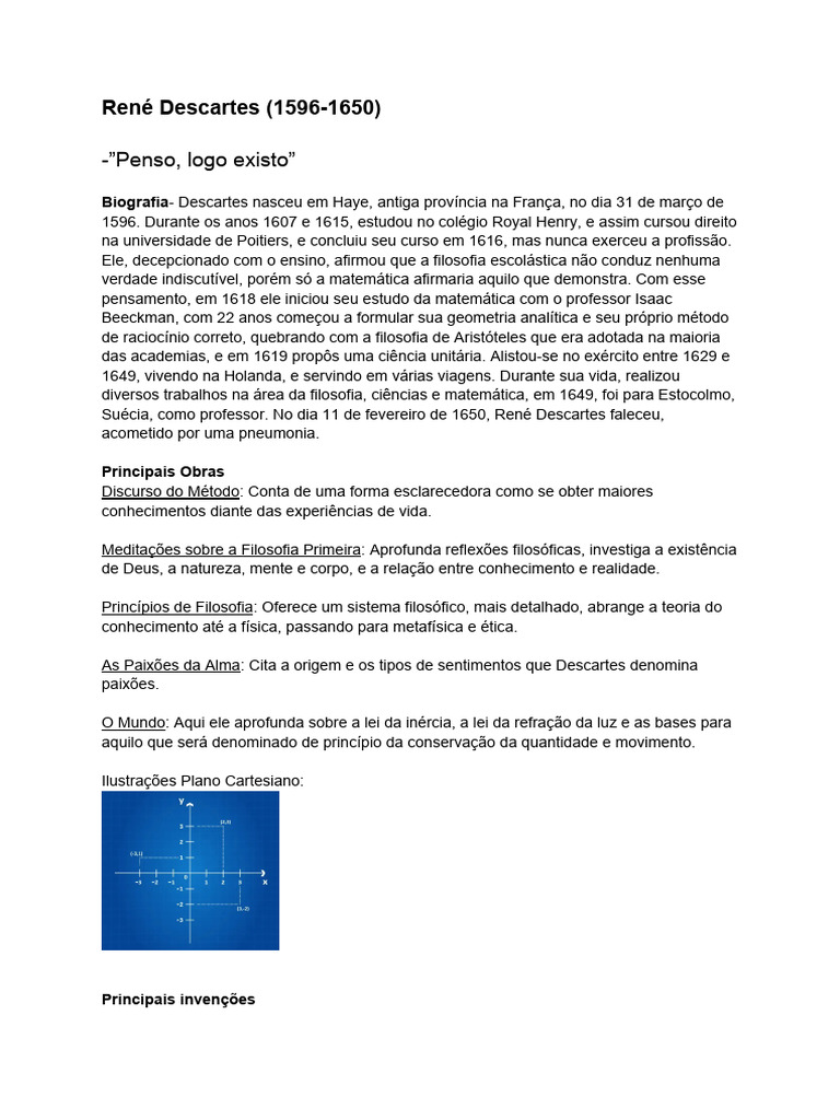 Biografia de René Descartes | PDF | Filosofia | Religião e Espiritualidade