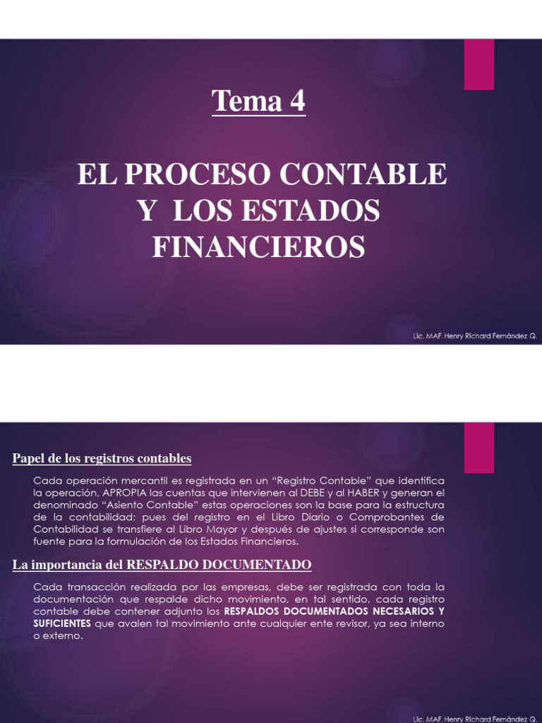 Tema #4 El Proceso Contable y Los EEFF | Descargar gratis PDF | Contabilidad | Estado financiero