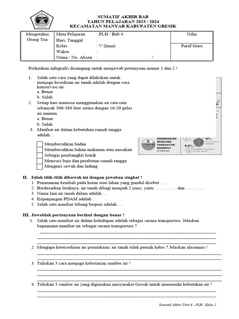 Sumatif PLH Kelas 5 - Konservasi Air | PDF