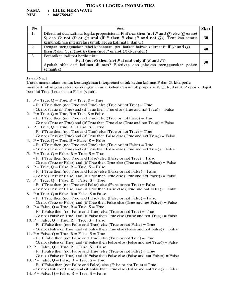 Tugas1 Logika Informatika | PDF