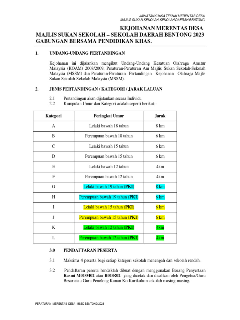 Jarak Kejohanan Merentas Desa 2023 | PDF