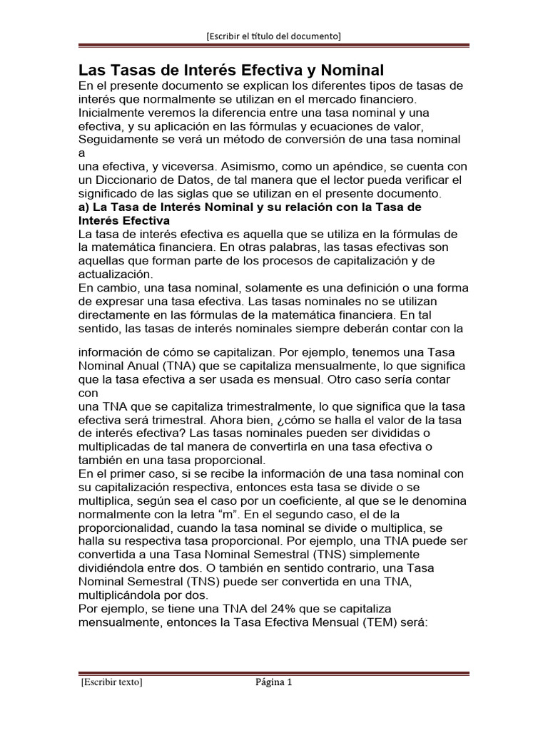Las Tasas De Interés Efectiva Y Nominal Pdf Finanzas Matemáticas