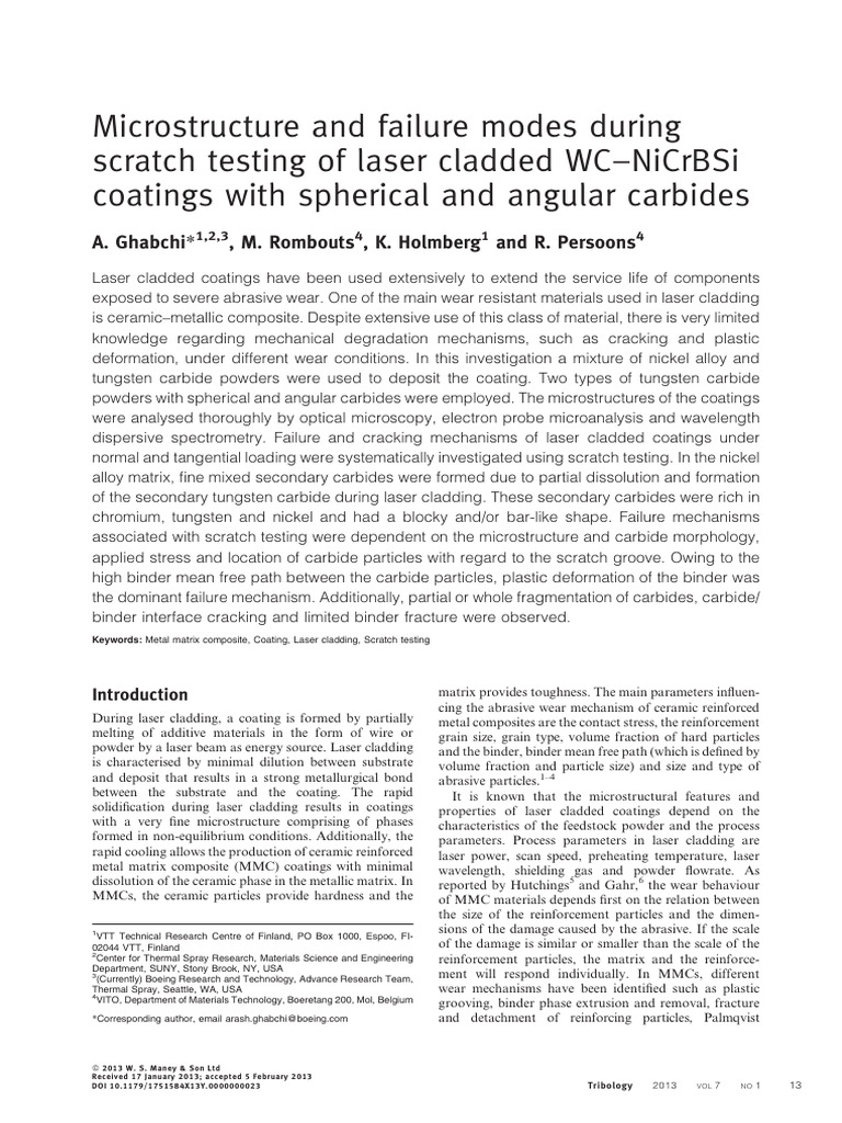 Microstructure and Failure Modes During Scratch Testing - 2013 | PDF ...