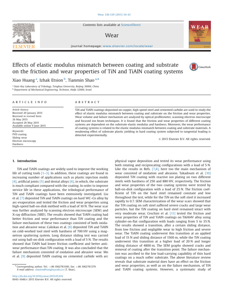 Huang - 2015 - Effects of Elastic Modulus Mismatch Between Coating and ... Huang - 2015 - Effects of Elastic Modulus Mismatch Between Coating and ...