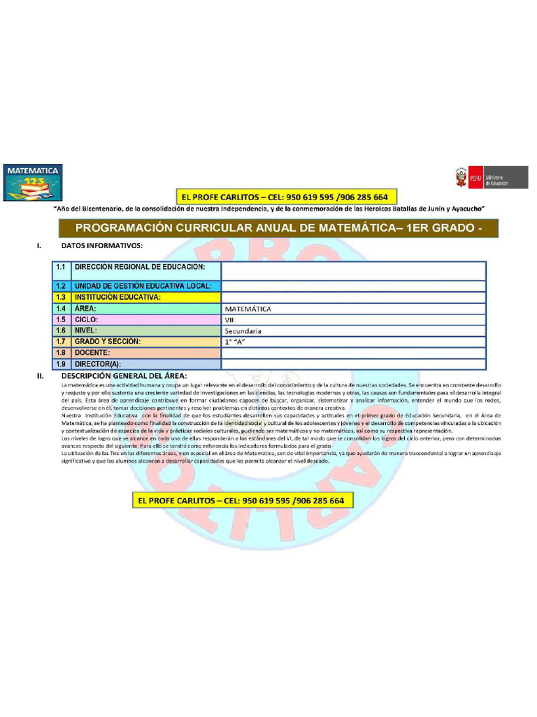 Programaciones Anuales 2024 - Matematica - 1ero | PDF