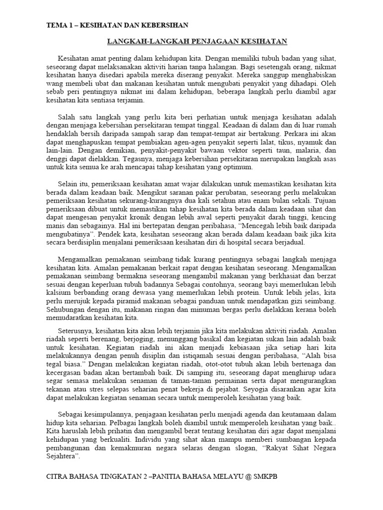 F2 Citra Tema 1 Kesihatan Dan Kebersihan Pdf