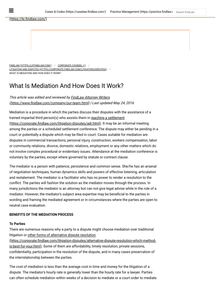 What Is Mediation and How Does It Work - FindLaw | PDF | Mediation ...