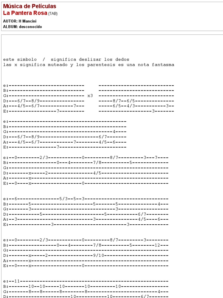 Tab Guitarra La Pantera Rosa | PDF