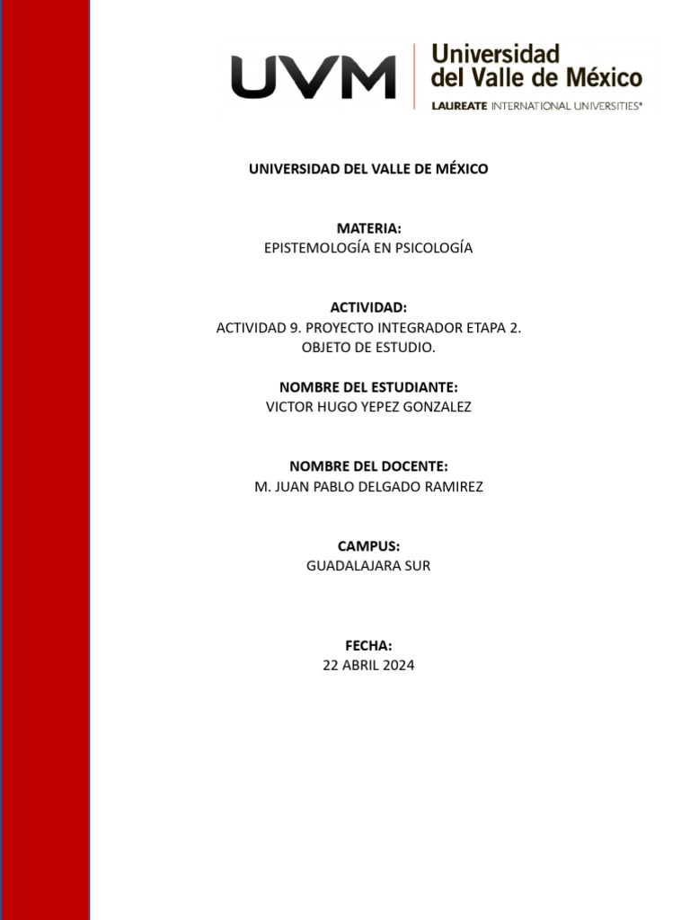 Actividad 9. Proyecto Integrador Etapa 2. VHYG. | PDF | Sicología ...