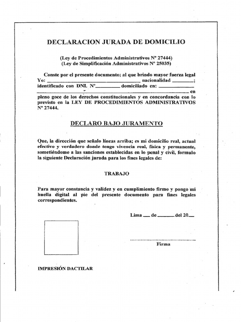 DECLARACION JURADA DE DOMICILIO | PDF